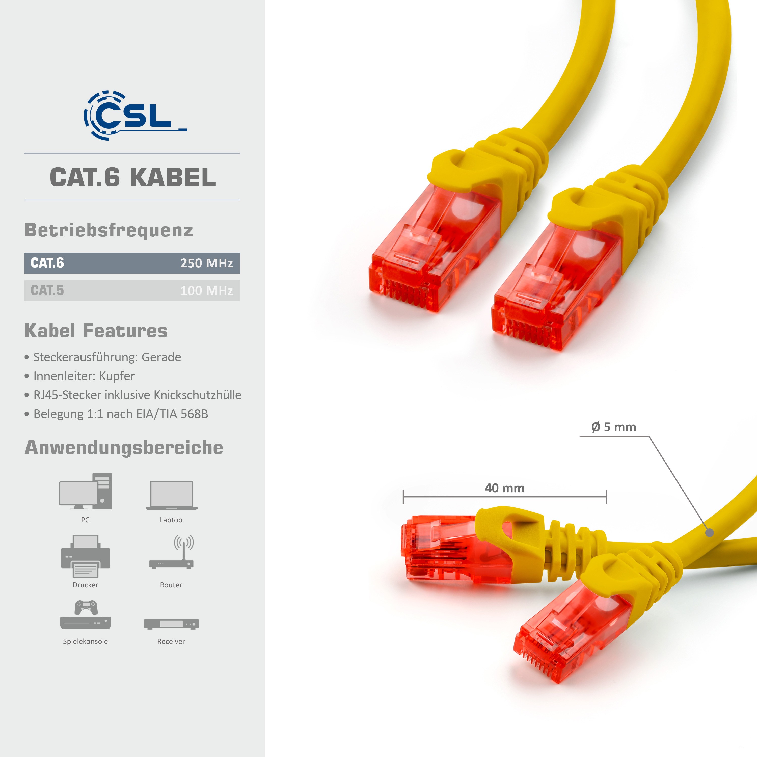3m Patchkabel Cat6, gelb