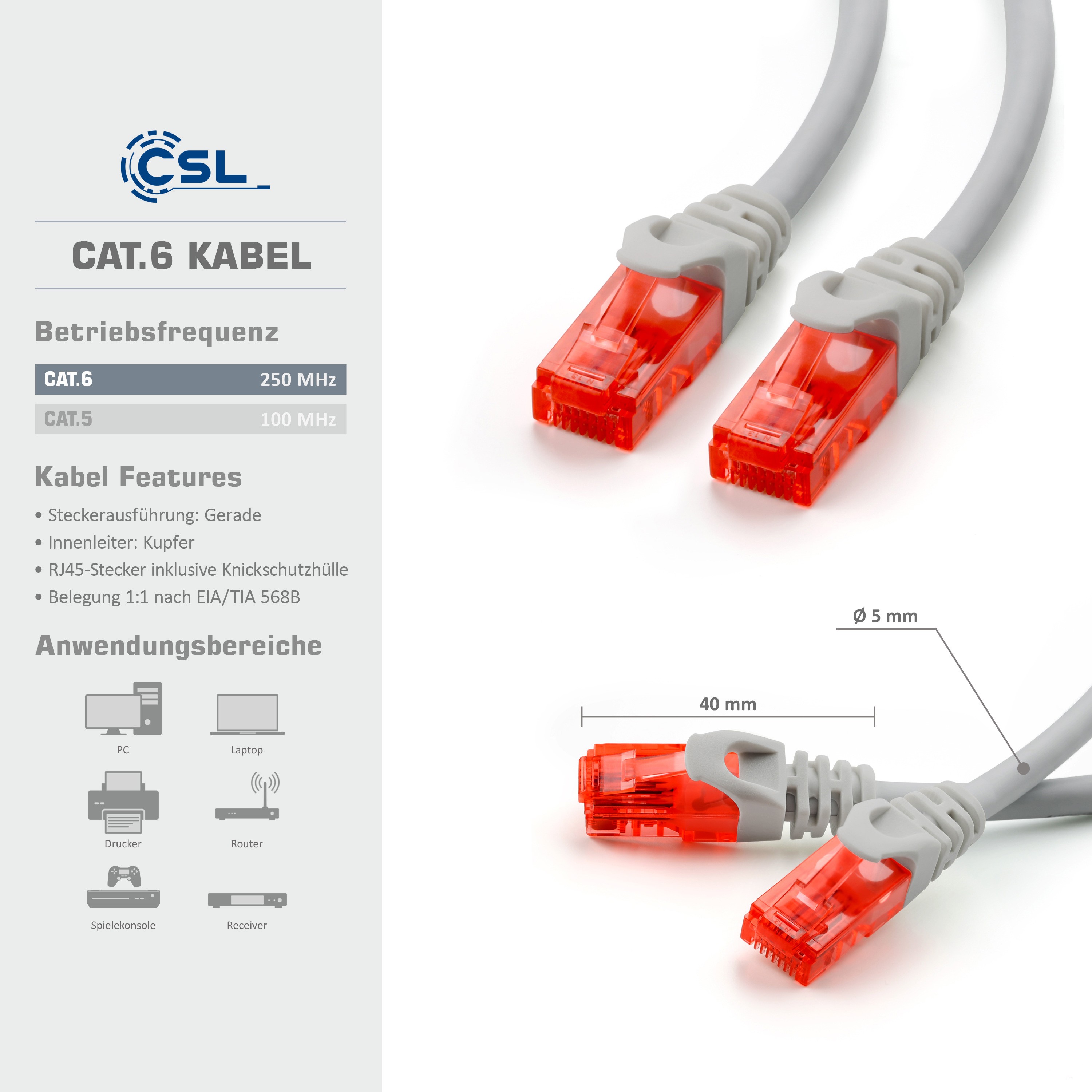 5m Patchkabel Cat6, grau