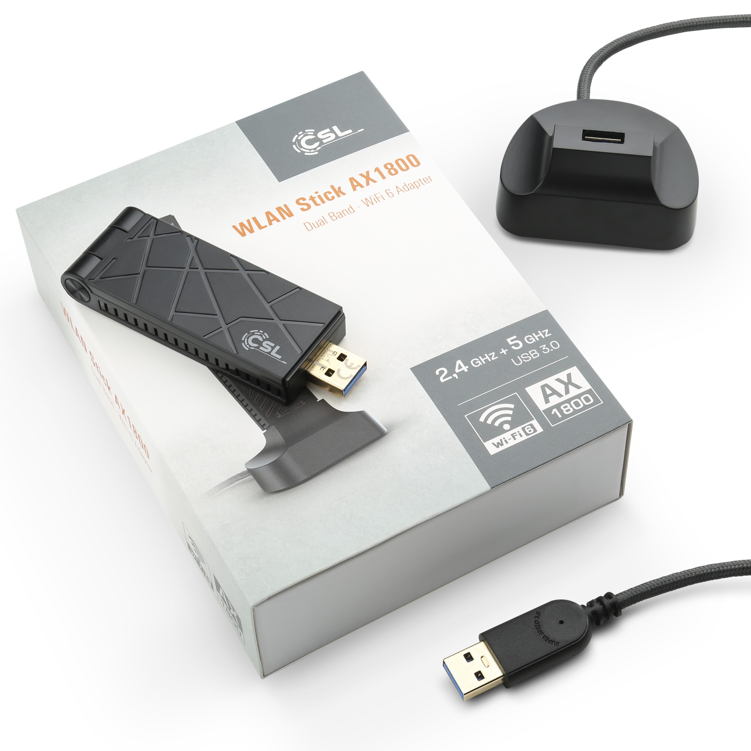WLAN USB-Stick 1200 MBit/s (600 MBit/s @ 2,4 GHz) - CSL AX1800 + USB-Extension